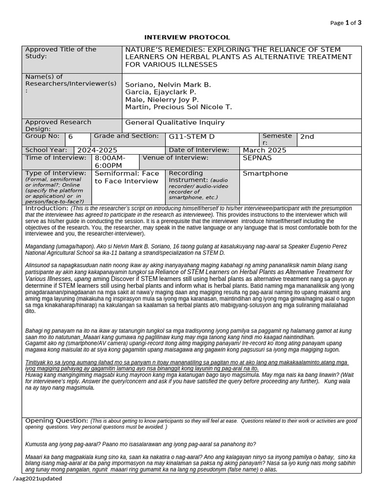 Interview Protocol Template | PDF