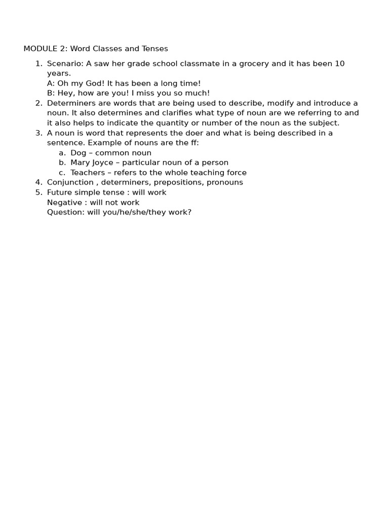 Module 2- Word Classes and Tenses | PDF