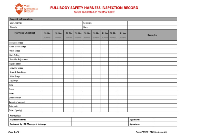 Full Body Harness Inspection | PDF