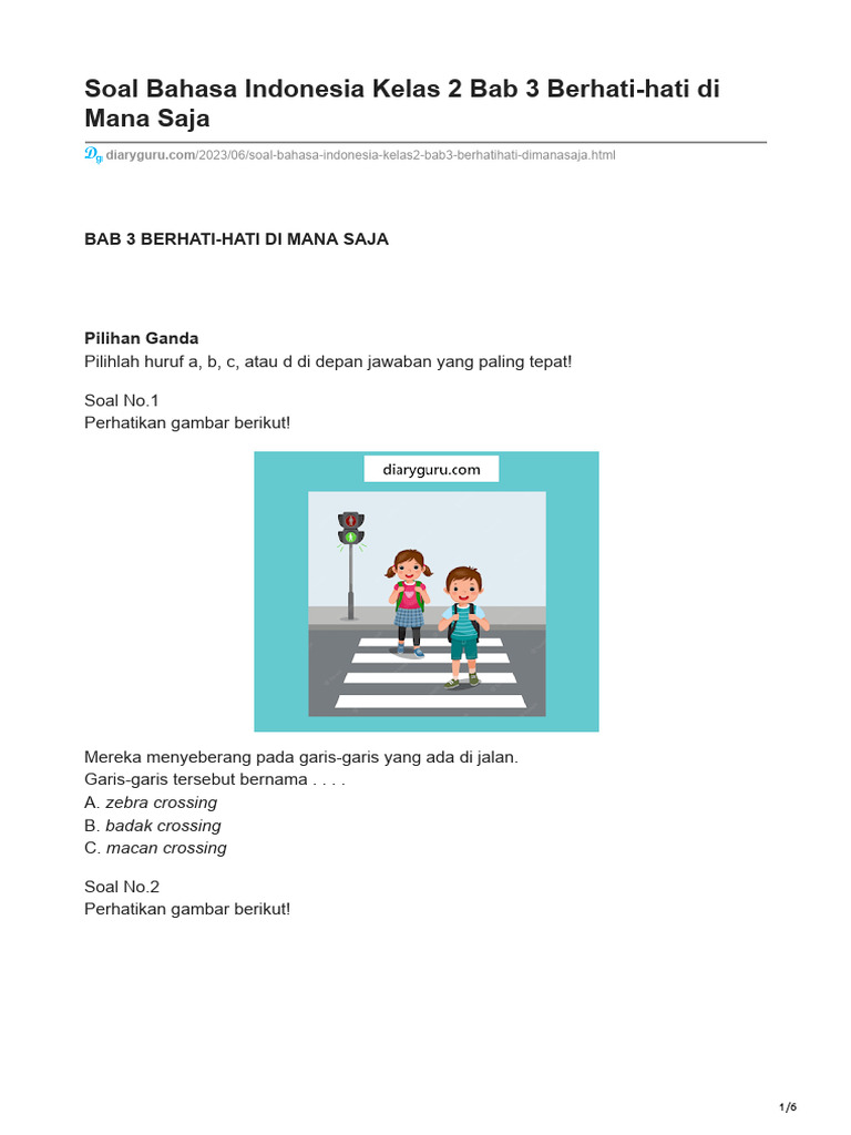 Soal Bahasa Indonesia Kelas 2 Bab 3 Berhati-Hati Di Mana Saja | PDF