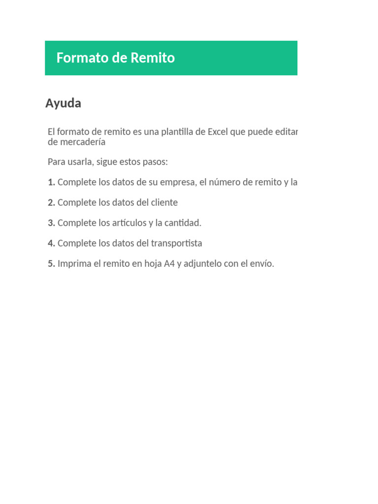 Planilla de Excel para Confeccion de Remito | PDF