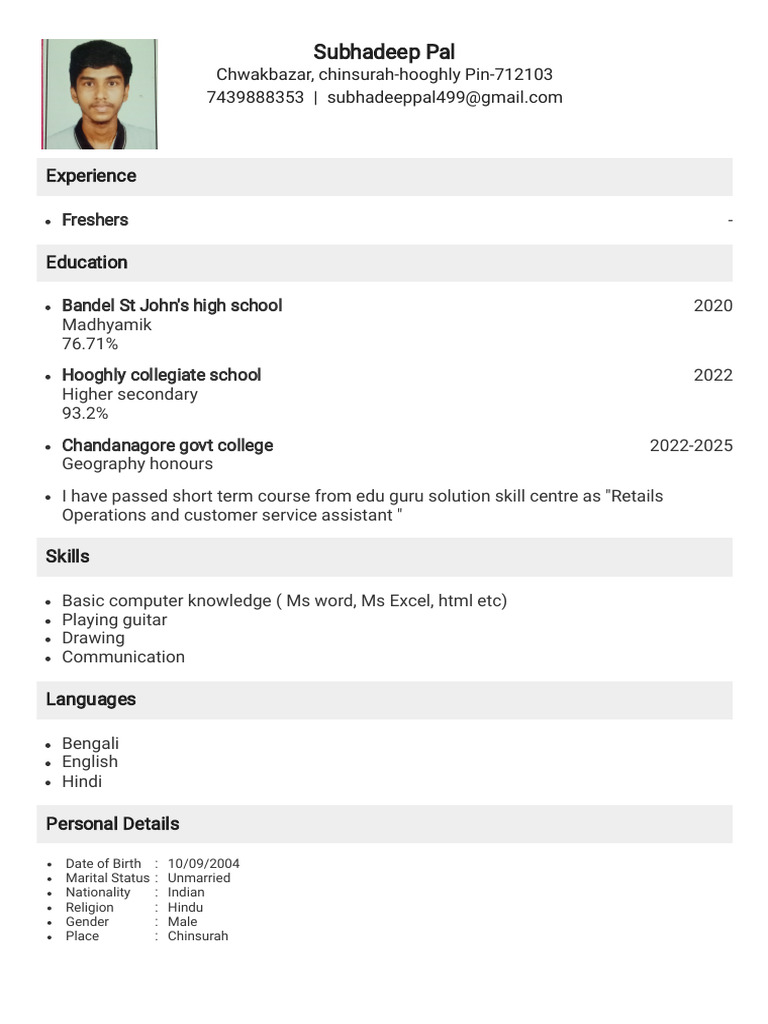 Subhadeep Pal's Resume Overview | PDF