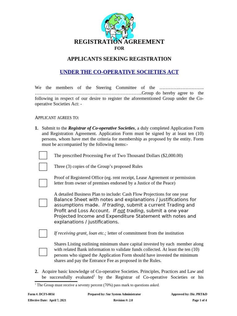 Co-operative Registration Agreement | PDF | Cooperative | Expense