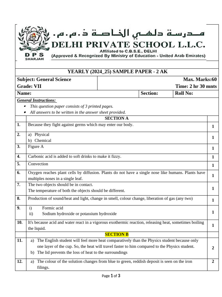 Fe - Sci - GR7 - Final - Sample Paper - 2 Ak - 2024-25 | PDF | Materials | Physical Sciences