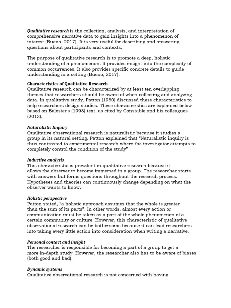 Characteristics of Qualitative Research | PDF | Qualitative Research | Ethnography