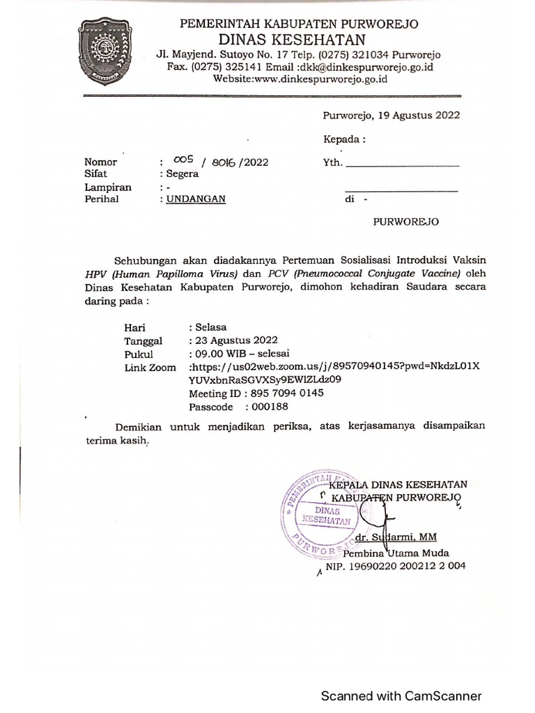 UNDANGAN PERT SOSIALISASI VAKSIN HPV PCV | PDF