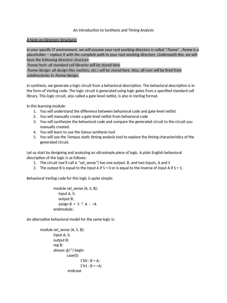 Assignment 1 Intro To Synthesis and Timing | PDF | Logic Synthesis | Logic Gate