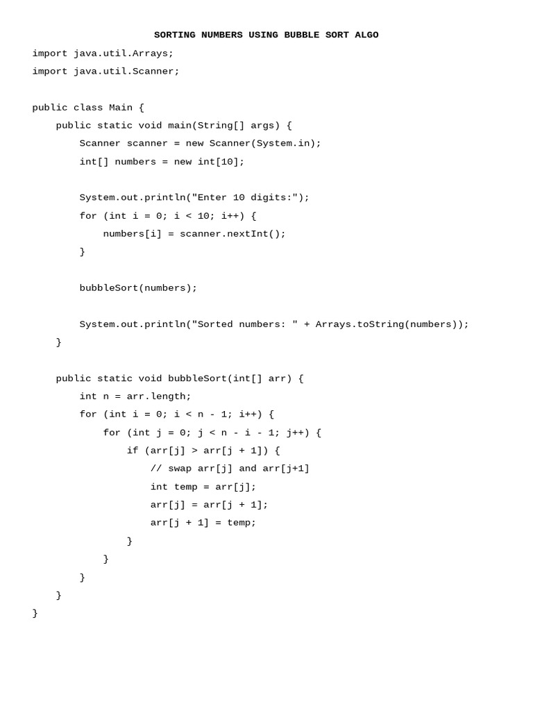 SORTING NUMBERS USING BUBBLE SORT ALGO | PDF | Inheritance (Object ... SORTING NUMBERS USING BUBBLE SORT ALGO | PDF | Inheritance (Object ...