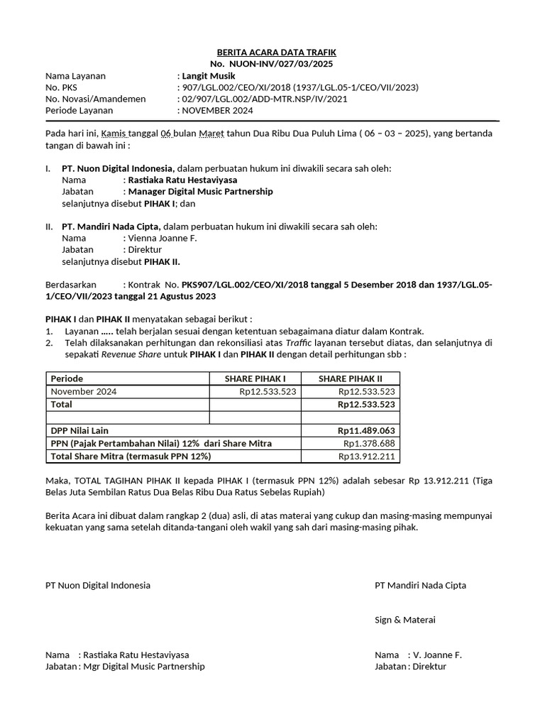 BA Invoice Dengan PPN 2025 - NOV2024 | PDF