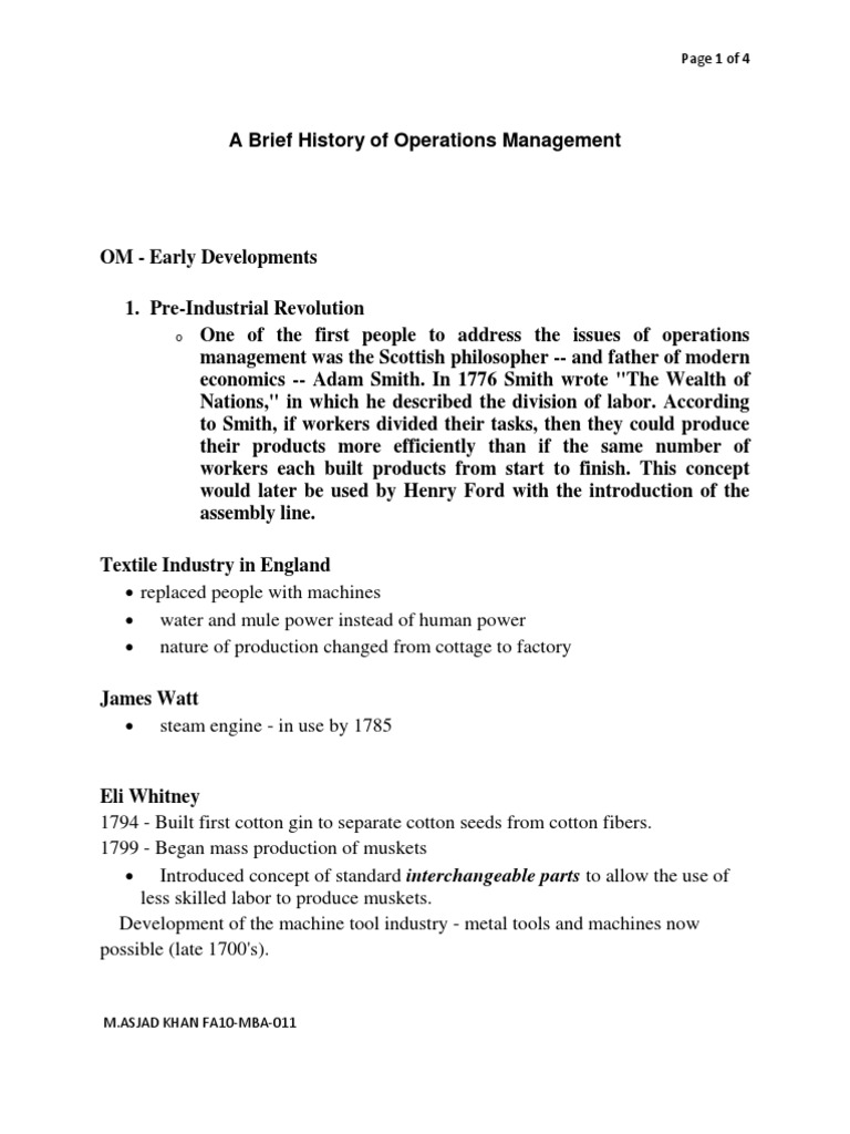 A Brief History of Operations Management | PDF | Operations Management ...