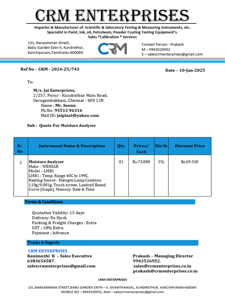 Quotation for Moisture Analyser | PDF