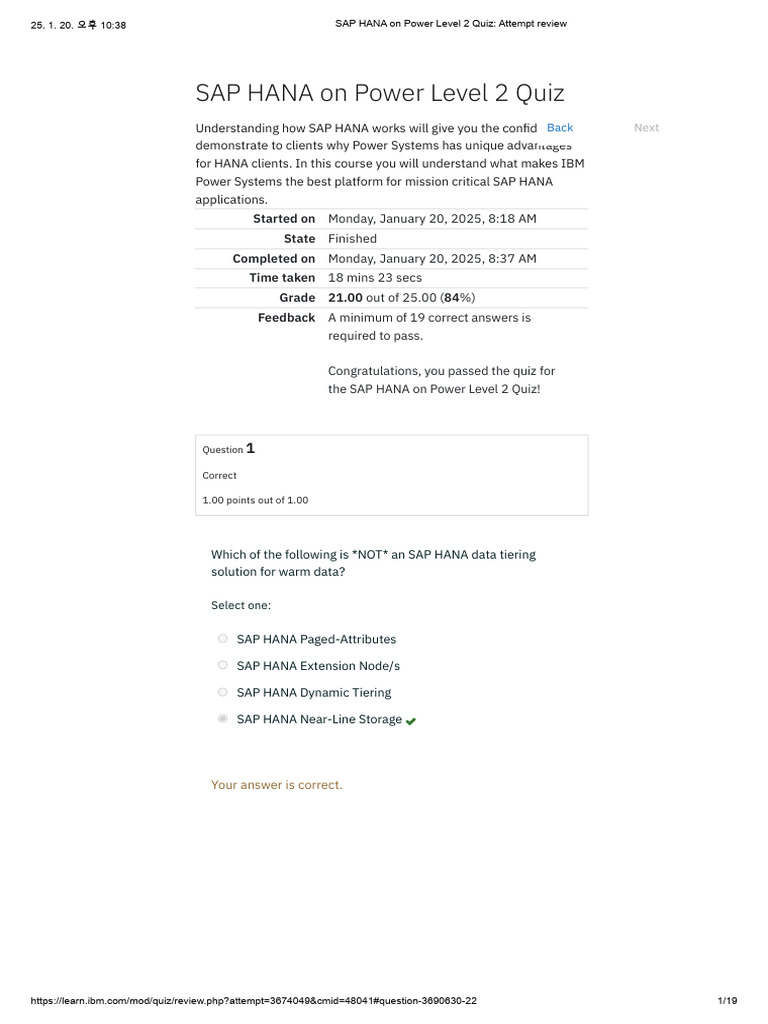 4) SAP HANA On Power Level 2 Quiz - Attempt Review - 2025 | PDF | Parallel Computing | Virtual ...