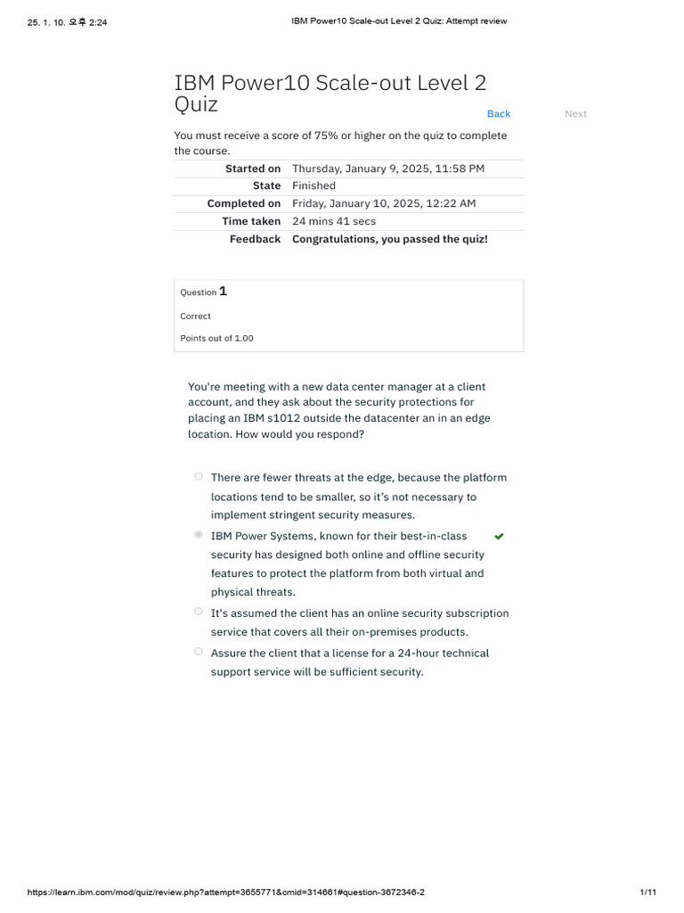 3) IBM Power10 Scale-Out Level 2 Quiz - Attempt Review - 1 | PDF | Computing | Computer Architecture