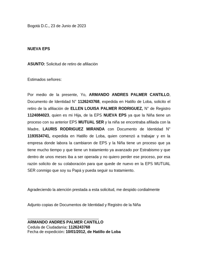 Carta de Retiro Eps | PDF