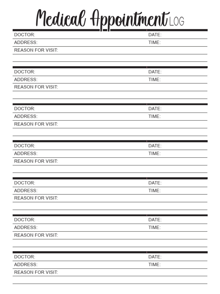 Medical Appointment Log - Black | PDF