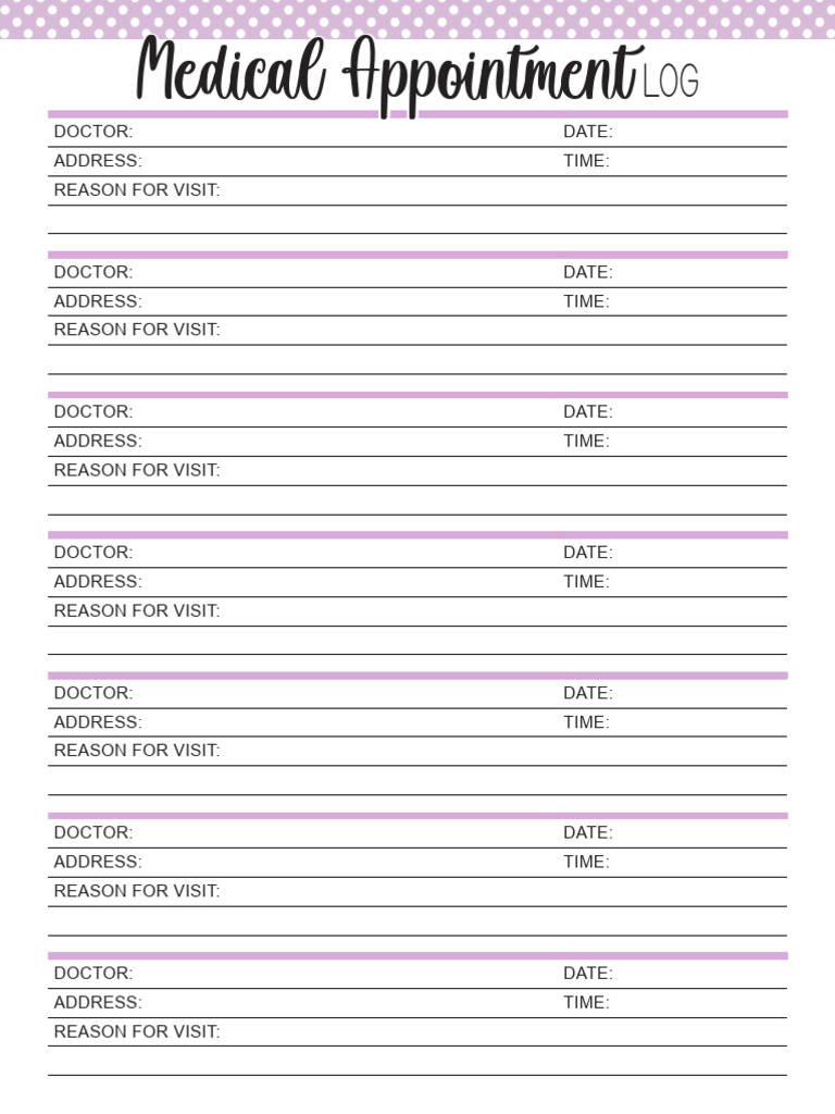 Medical Appointment Log - Purple | PDF