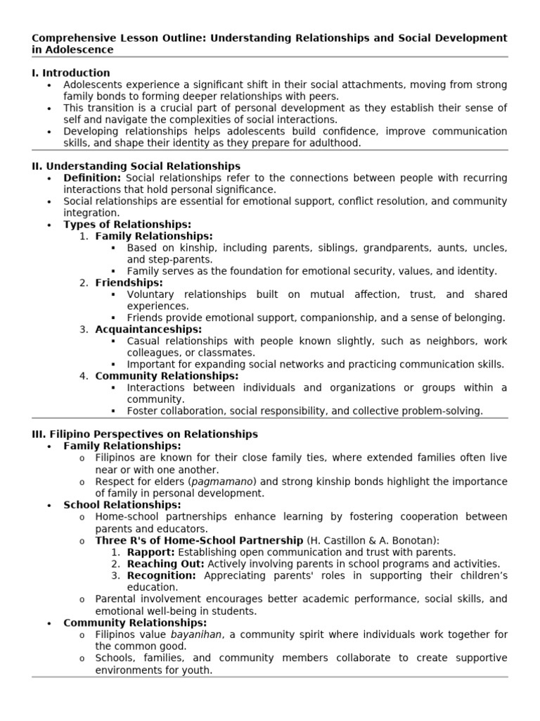 Topic Outline - RS and Social Development | PDF | Family | Adolescence