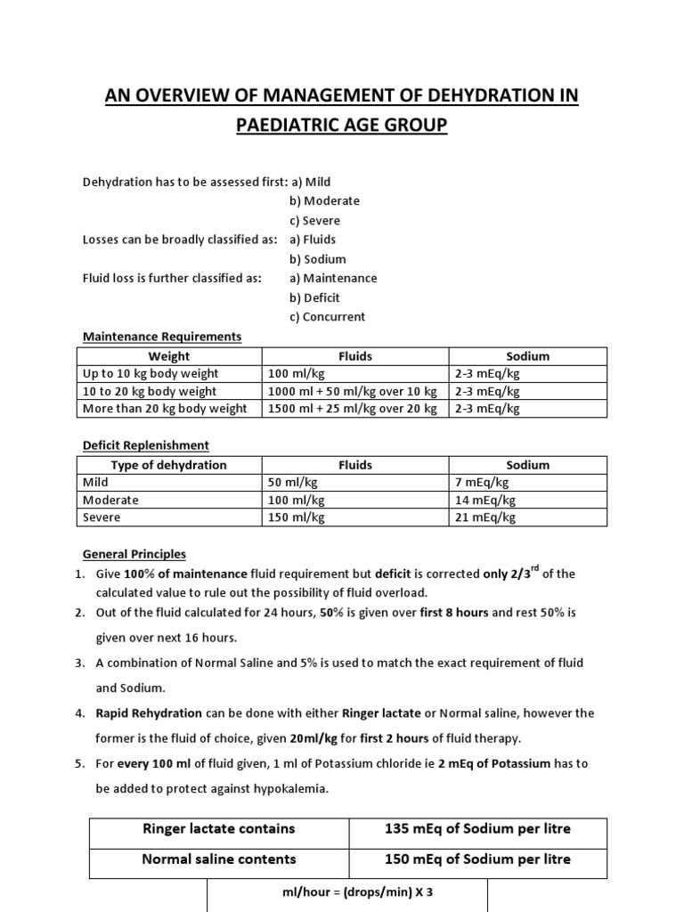 An Overview of Management of Dehydration in Paediatric Age Group | PDF ...