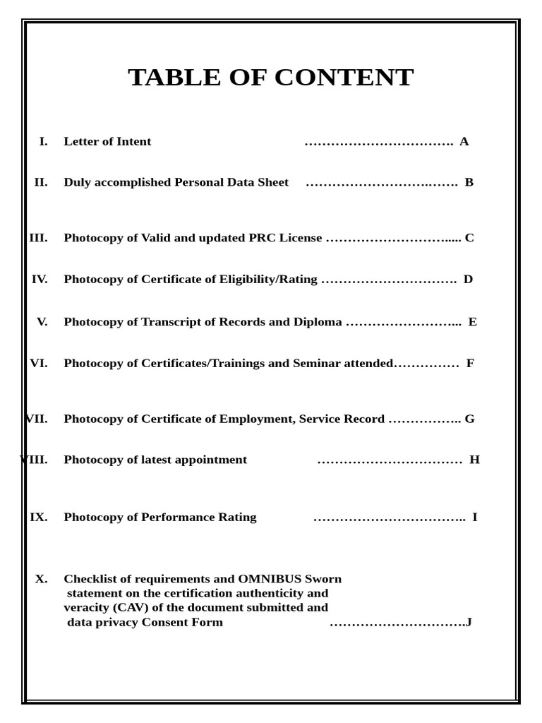 Table of Content For Teacher 1 Applicant | PDF