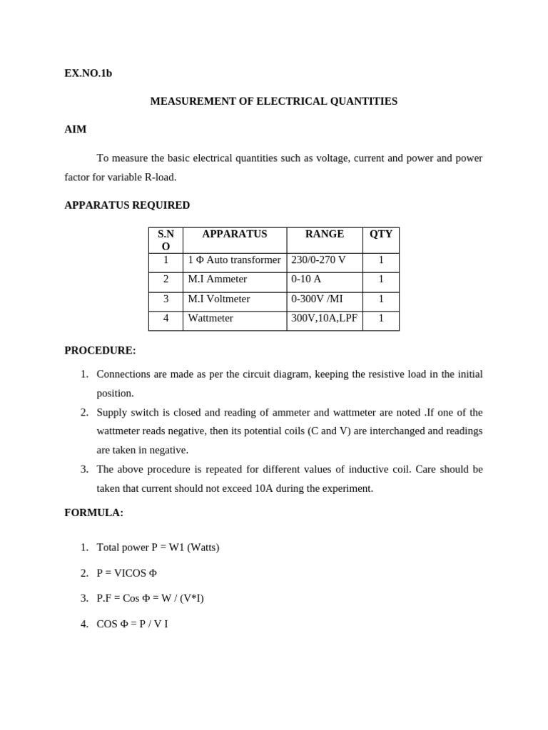 1b.measurement of Electrical Quantities | PDF
