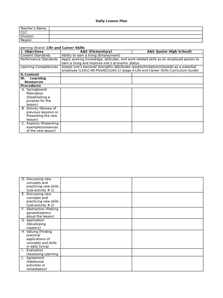 Daily Lesson Plan-Template | PDF