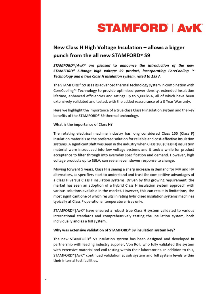STAMFORD S9 High Voltage Alternator Class H Insulation System With Von ...