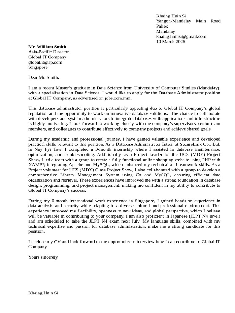 Khaing Hnin Si English Assignemt | PDF | Databases | My Sql