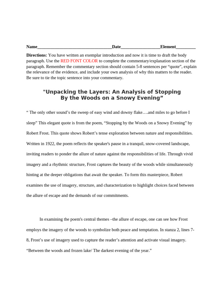 Practicing Explanation-Body Paragraphs - Literary Analysis | PDF