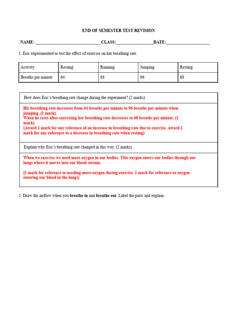 Semester Test Revision Guide | PDF | Melting Point | Breathing