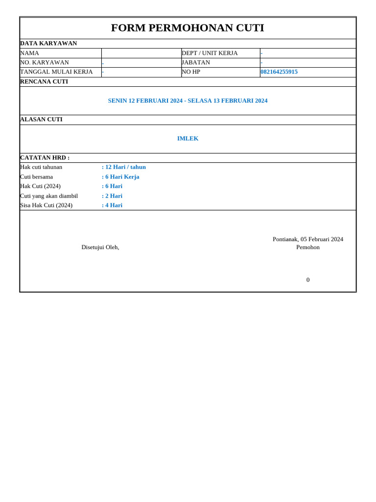 Form Cuti 5 Februari 2024 | PDF