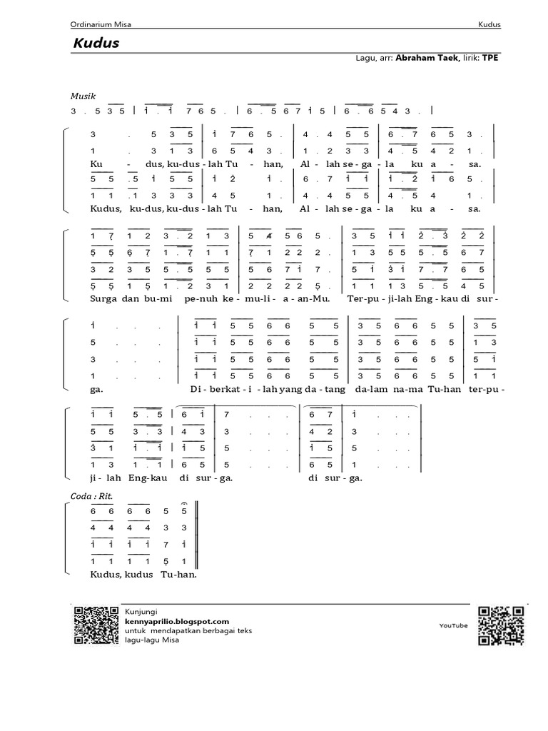 Teks Koor Lagu Kudus Misa | PDF