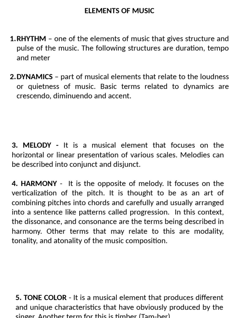 Key Elements of Music Explained | PDF | Harmony | Elements Of Music