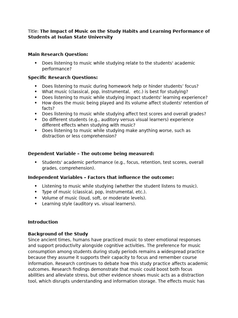 The Impact of Music On The Study Habits and Learning Performance of ...