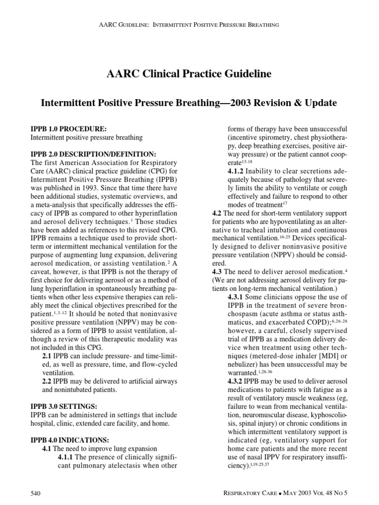 AARC Clinical Practice Guideline: Intermittent Positive Pressure ...