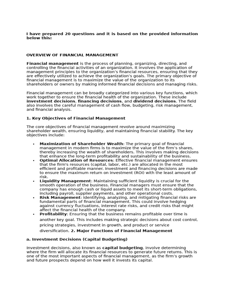 Financial Management Overview and Goals | PDF | Dividend | Cost Of Capital