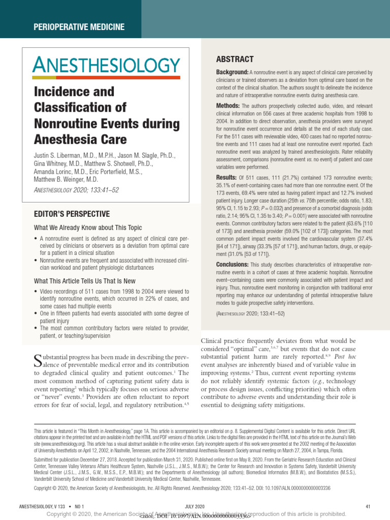 Incidence and Classification of Nonroutine Events.16 | PDF | Medicine ...