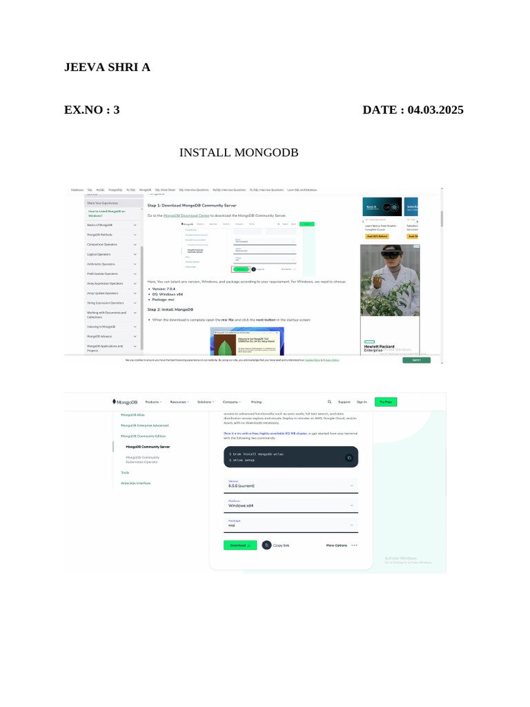 Install MongoDB Guide - JEEVA SHRI A | PDF