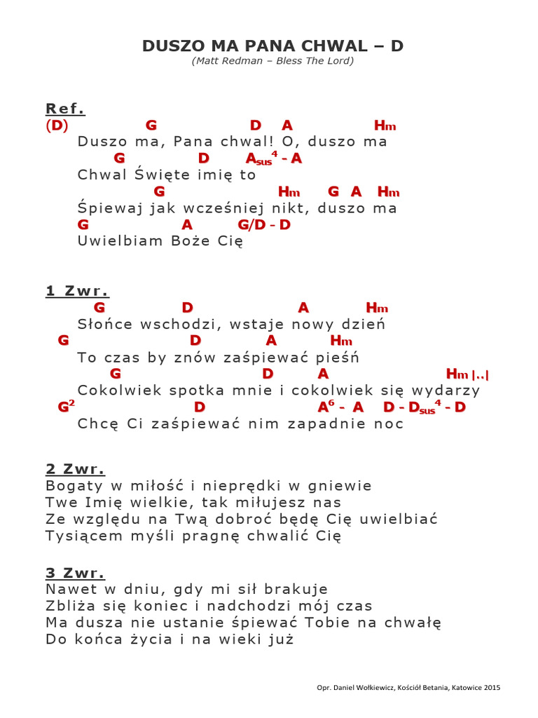 Duszo Ma Pana Chwal - D | PDF
