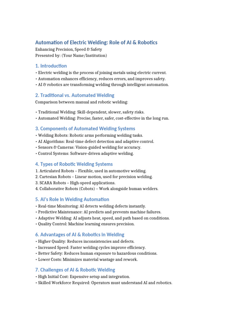 Automation of Electric Welding | PDF | Automation | Robotics