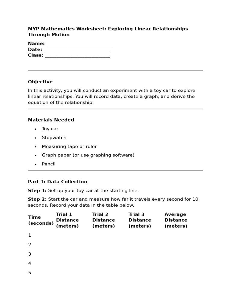 MYPMathematics Worksheet | PDF | Distance | Metre