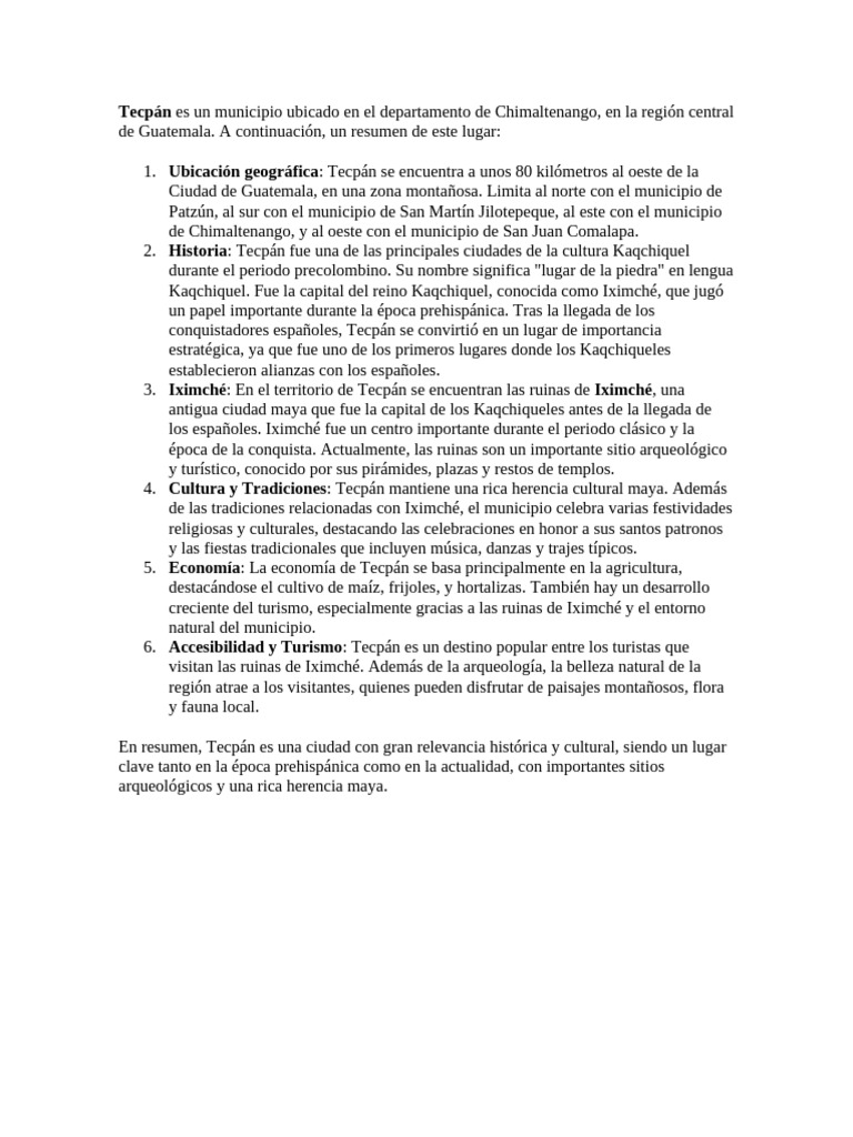 Descubre Tecpán: Ruinas y Cultura Maya | PDF
