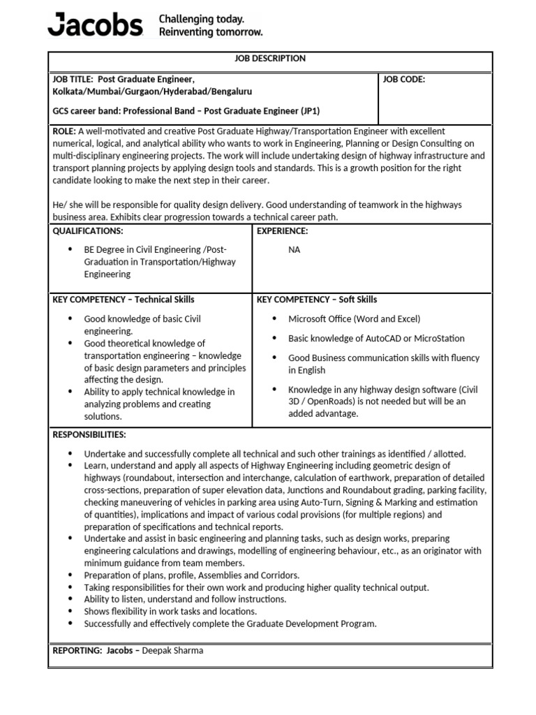JD-Roads-PGE and Intern | PDF | Engineering | Knowledge