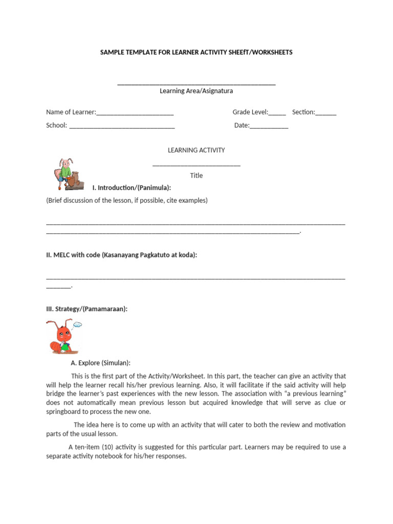SAMPLE-TEMPLATE-FOR-LEARNER-ACTIVITY-SHEET | PDF | Learning ...