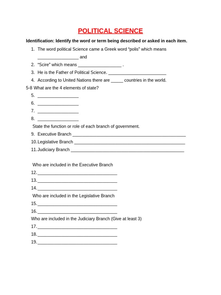 POLITICAL SCIENCE Quiz | PDF