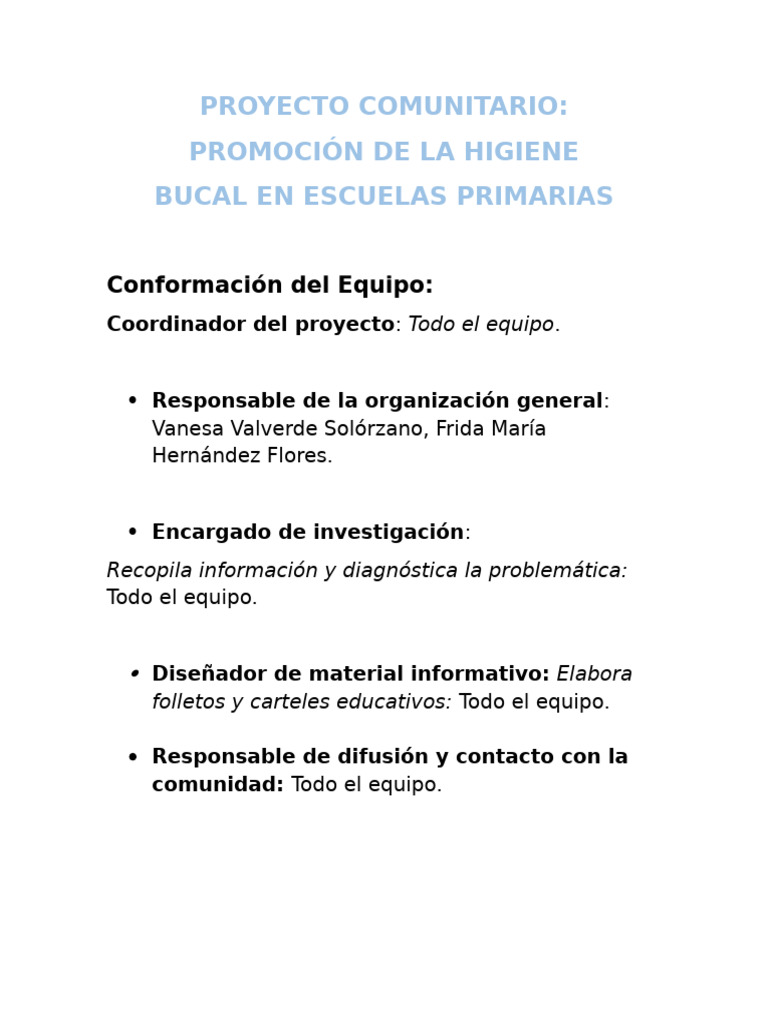 Proyecto Comunitario | PDF | Higiene oral