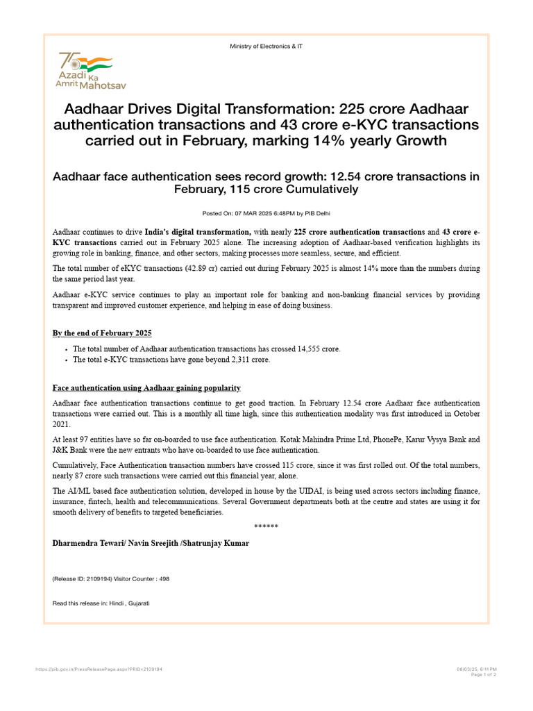 Aadhaar Drives Digital Transformation | PDF | Access Control | Service Industries