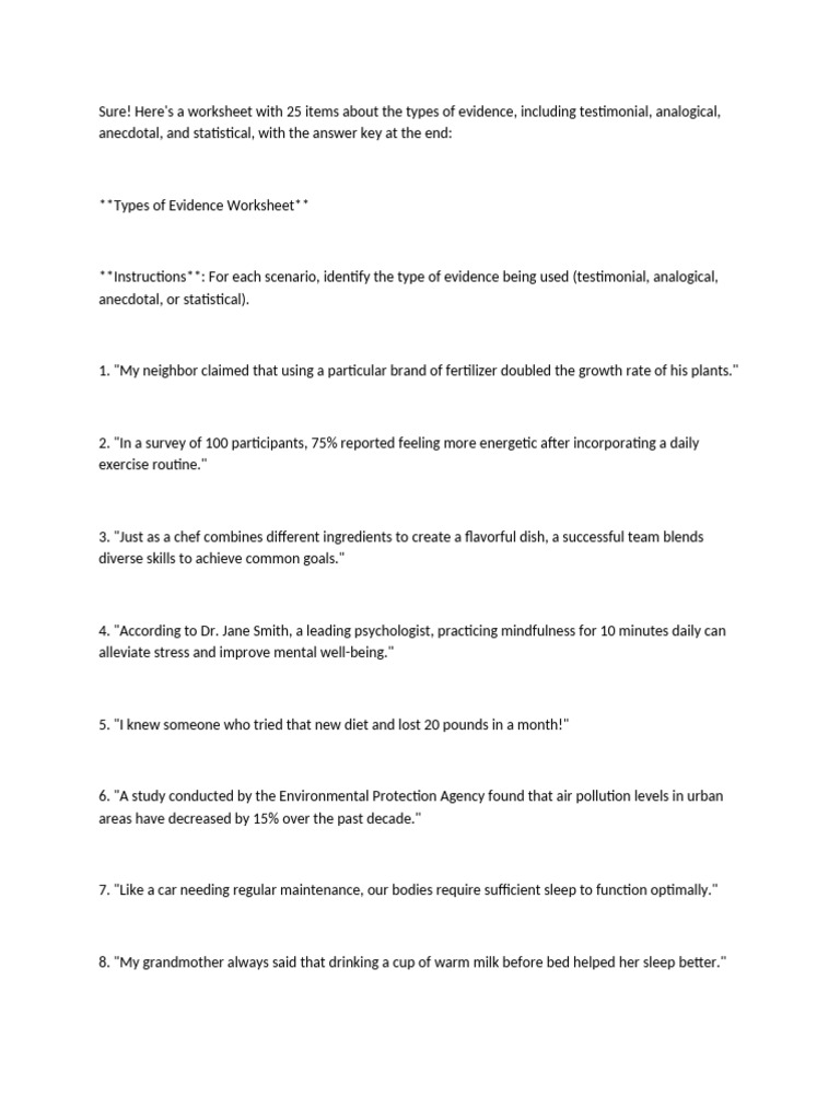 Worksheet-Types of Evidence | PDF