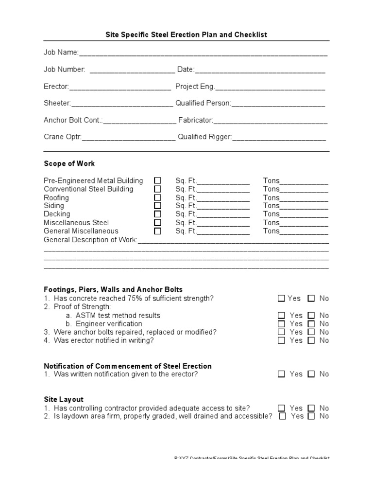 Site Specific Steel Erection Plan and Checklist: A Comprehensive Guide ...