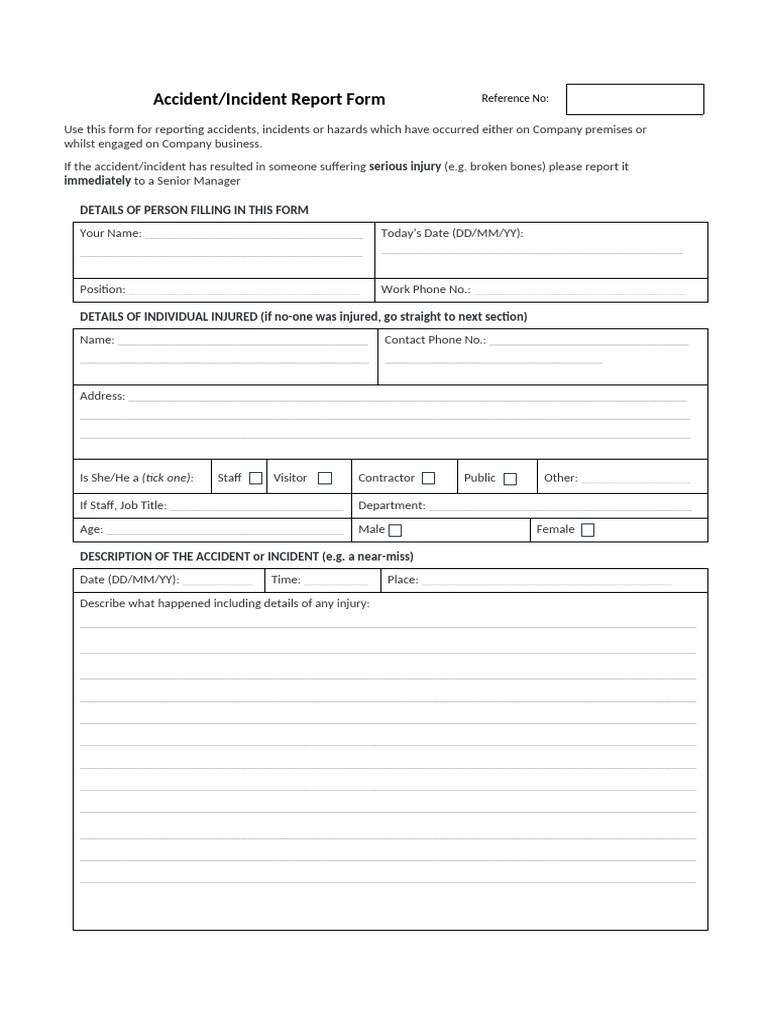 Company Accident Report Template | PDF | First Aid | Safety