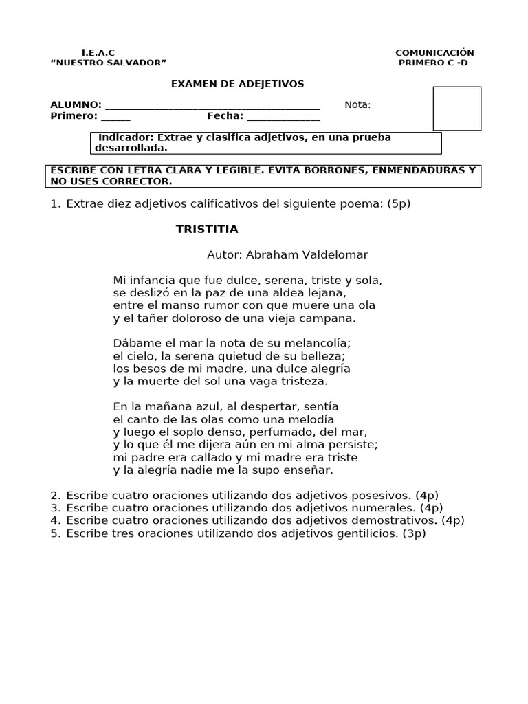 examen-ADJETIVOS 22 | PDF